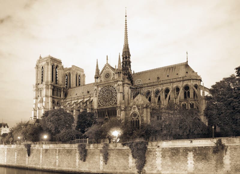 Notre Dame at night stock photo. Image of europe, cityscape - 55011264
