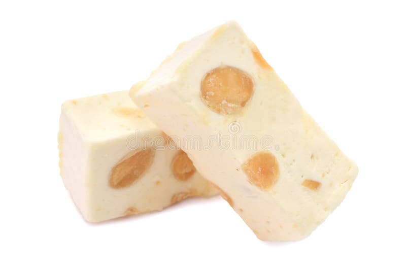 White Nougat with Nuts Pieces Isolated Stock Image - Image of sugar ...