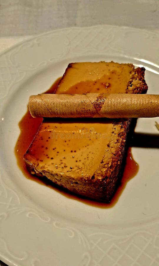 Nougat Flan Dessert with Crunchy Bar Stock Image - Image of food, snack ...