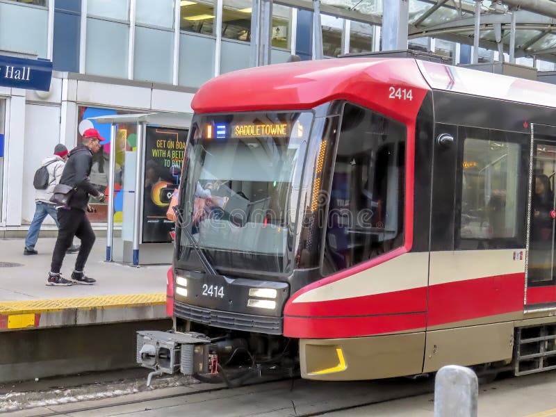 A Close Up To a C-train Wagon in Downtown Calgary during the Winter ...