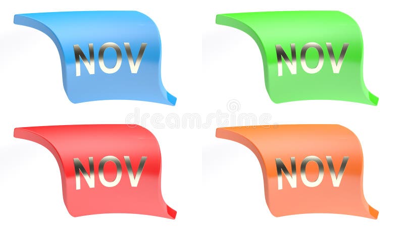 NOV for NOVEMBER Colorful Icon Set - 3D Rendering Illustration Stock ...