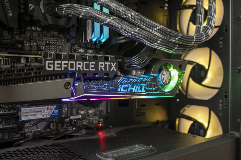 NVidia GeForce RTX 3080 Graphics Card Inside the Gaming PC Tower. GPU ...