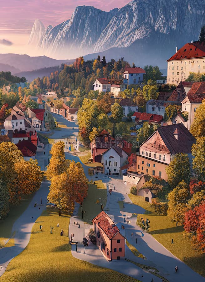 Nova Vas, Bloke, Slovenia. Generative AI. Stock Illustration - Illustration of mountain ...