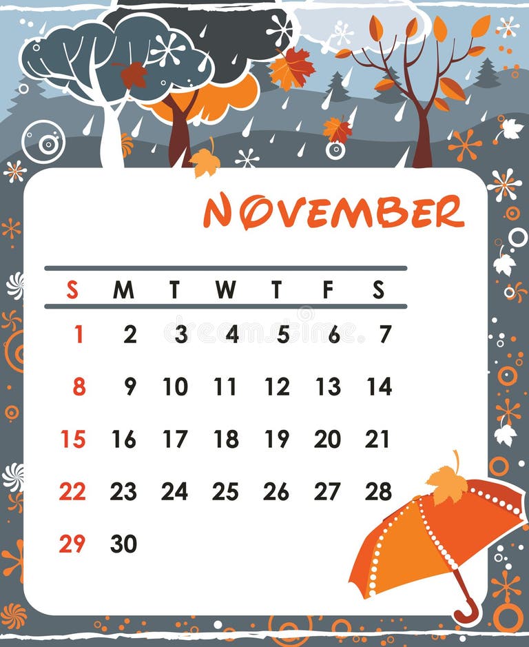 Calendar Fall November Stock Illustrations – 2,419 Calendar Fall ...
