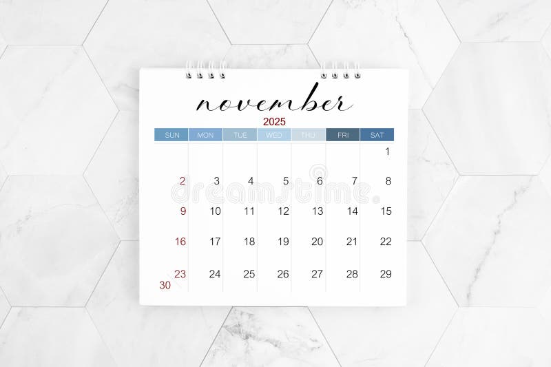 November 2025 Blank Desk Calendar on Marble Table, Flat Lay Stock ...