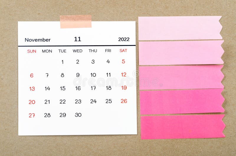The November 2022 Calendar with Blank Adhesive Note Paper on Brown ...