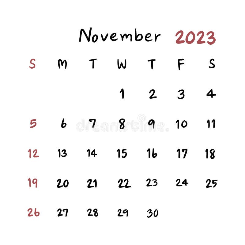 November Calendar 2023 Hand Draw Stock Vector - Illustration of monthly ...