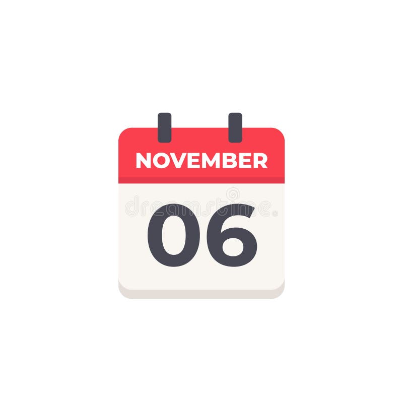 06 November- daily Calendar Icon in Flat Design Style Red and White ...