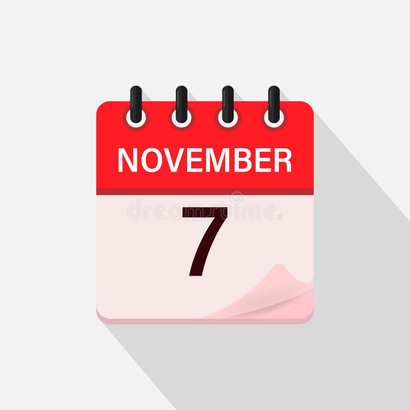 November 7, Calendar Icon with Shadow. Day, Month. Flat Vector ...