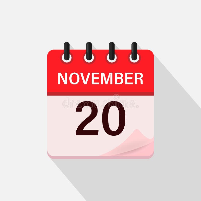 November 20, Calendar Icon with Shadow. Day, Month. Flat Vector ...