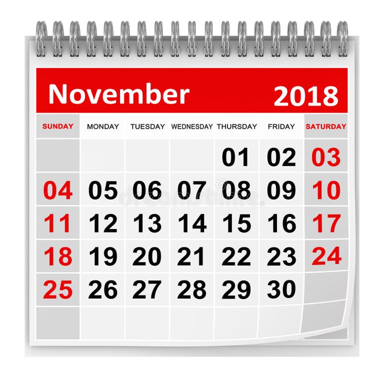 November 2018 - Calendar stock illustration. Illustration of spiral ...
