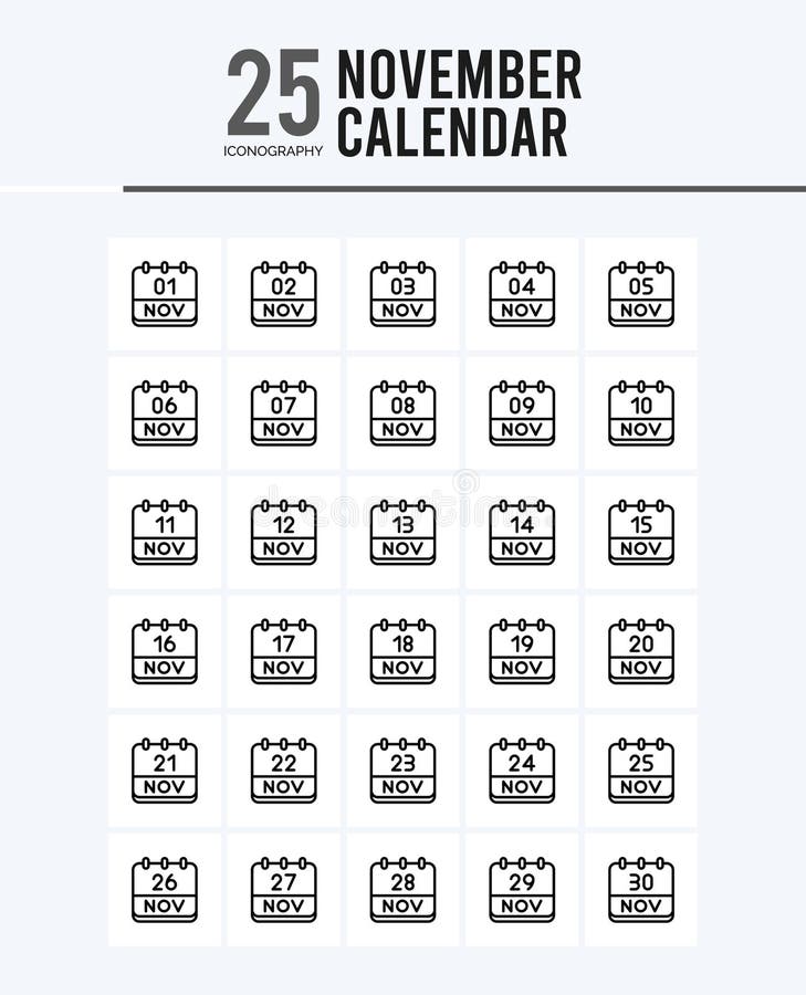25 November Calendar Outline Icons Pack Vector Illustration Stock ...