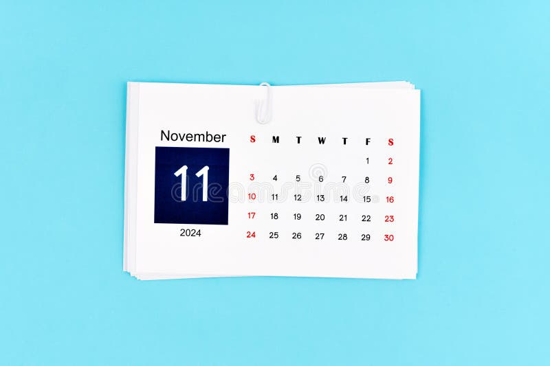 November Calendar 2024 Page on Blue Background Stock Image - Image of ...
