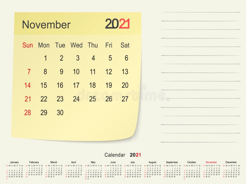 November 2021 Calendar Paper Note Design Stock Vector - Illustration of ...