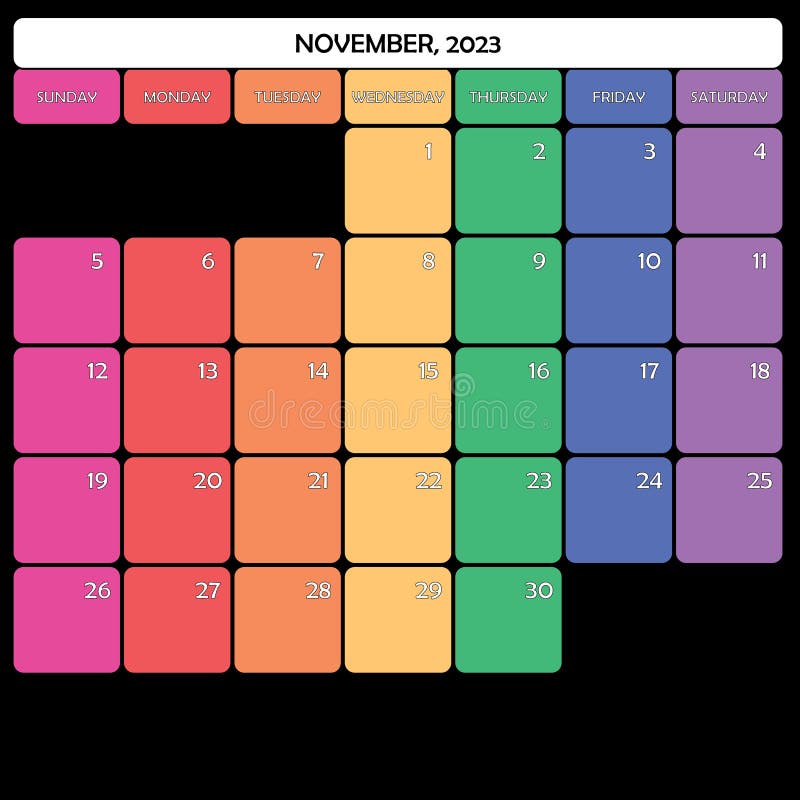 11_ November 2023 Calendar Planer Big Editable Stock Vector ...