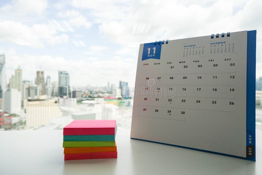 November Calendar with Stack of Sticky Note Stock Image - Image of ...