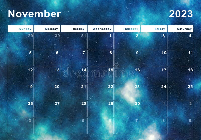 November 2023 Calendar, Week Start Sunday Stock Illustration ...