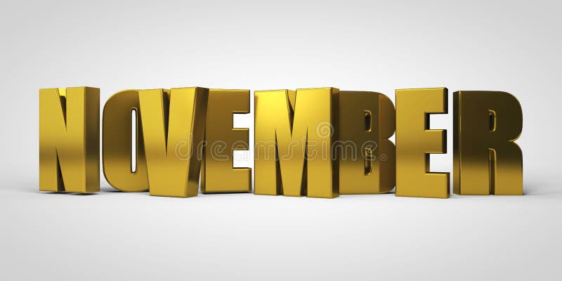 November 3d Gold Text Isolated on White, 3d Render Stock Illustration ...