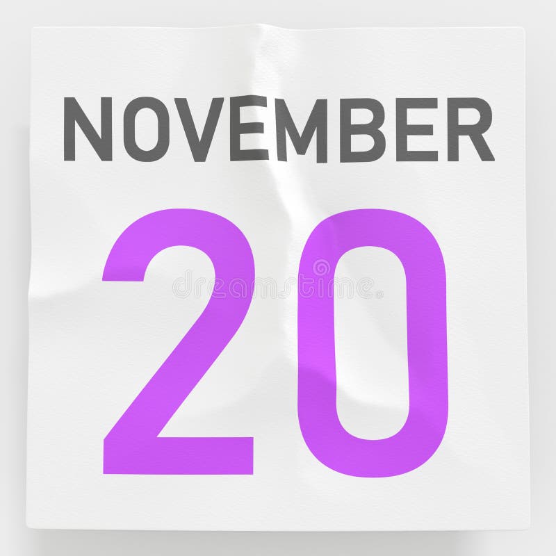 November 20 Date on Crumpled Paper Page of a Calendar, 3d Rendering ...