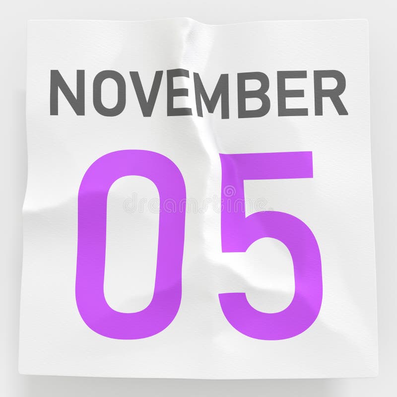November 5 Date on Crumpled Paper Page of a Calendar, 3d Rendering ...
