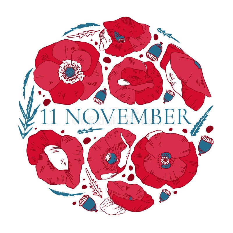 11 November Design Template with Red Poppies. Border Frame with Title ...