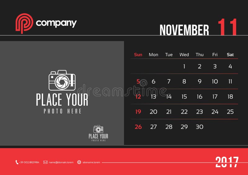 November Desk Calendar Design 2017 Start Sunday Stock Illustration ...