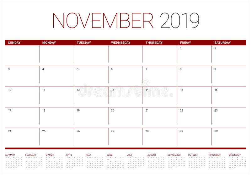 November 2019 Desk Calendar Vector Illustration Stock Vector ...