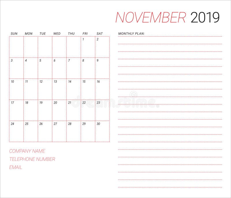 November 2019 Desk Calendar Vector Illustration Stock Vector ...