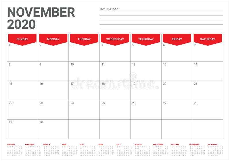 November 2020 Desk Calendar Vector Illustration Stock Vector ...