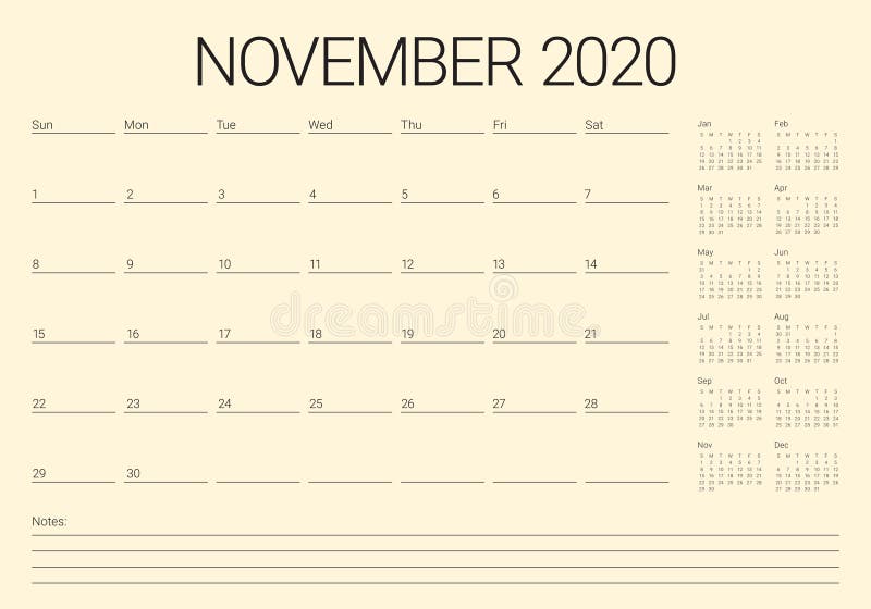 November 2020 Desk Calendar Vector Illustration Stock Vector ...