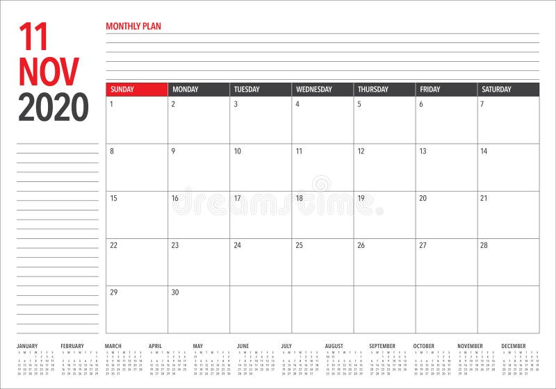 November 2020 Desk Calendar Vector Illustration Stock Vector ...