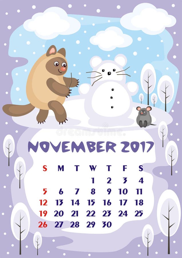November 2017 Kalender vektor abbildung. Illustration von wöchentlich ...
