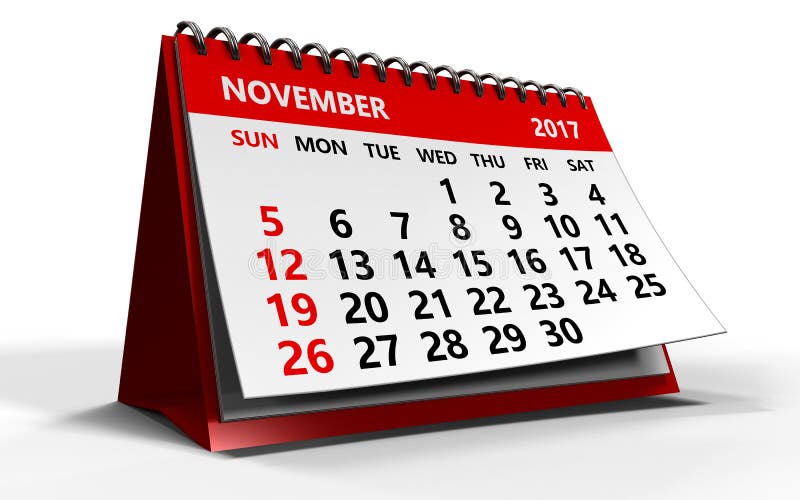 November 2017 Kalender stockbild. Bild von kalender, anmerkung - 99245343