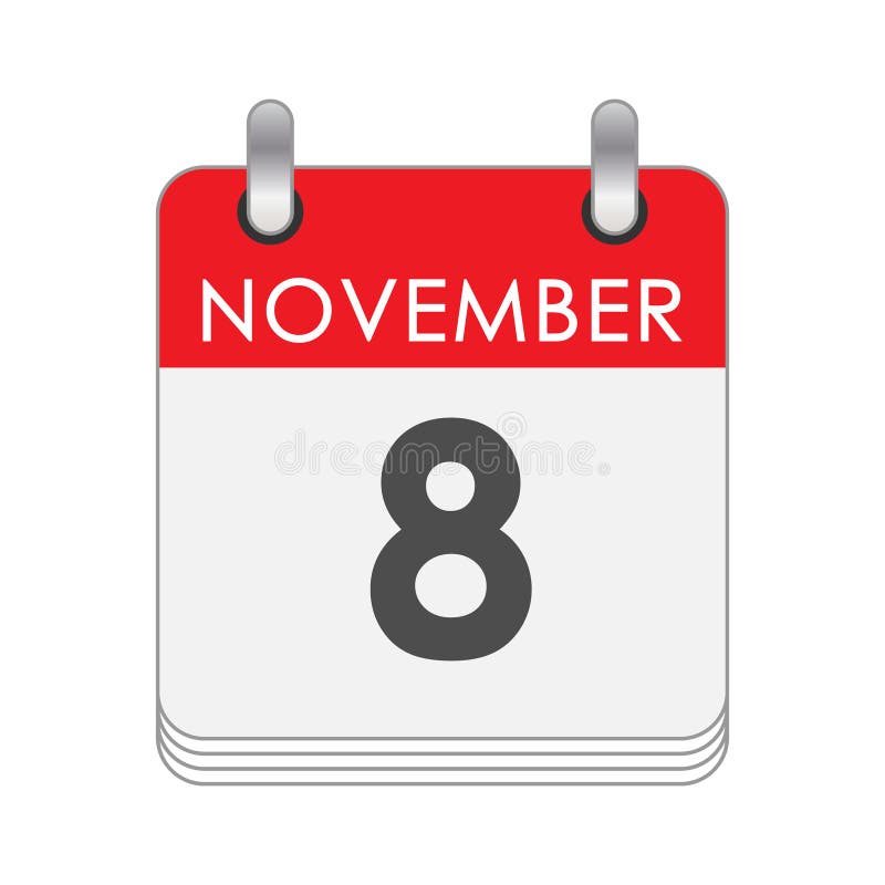 November 8. a Leaf of the Flip Calendar with the Date of November 8 ...