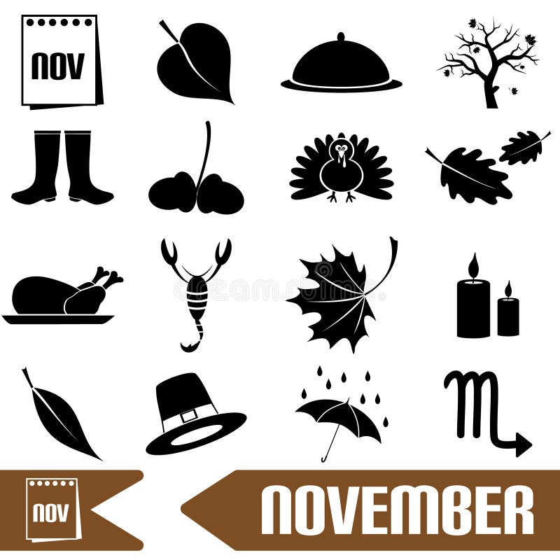 November Month Theme Set of Simple Icons Stock Vector - Illustration of ...