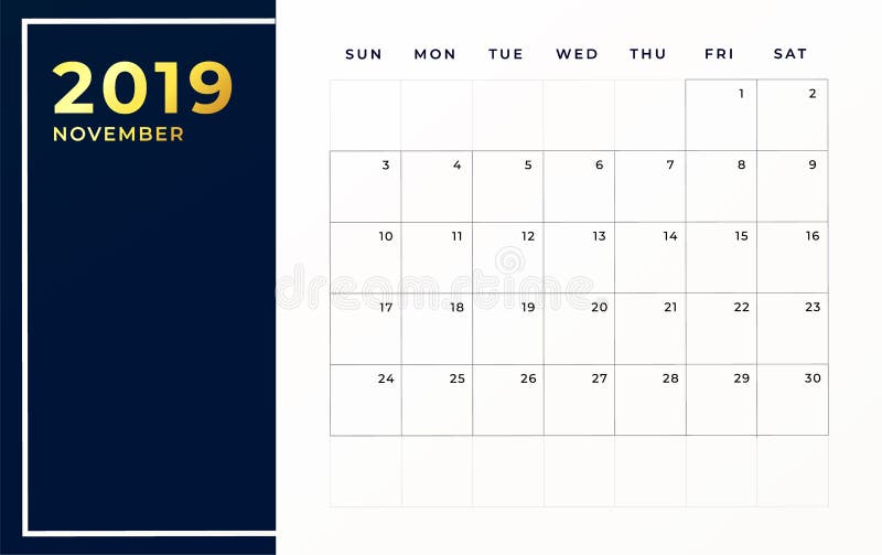 November 2019 Schedule Template. Week Starts on Sunday Empty Calendar ...