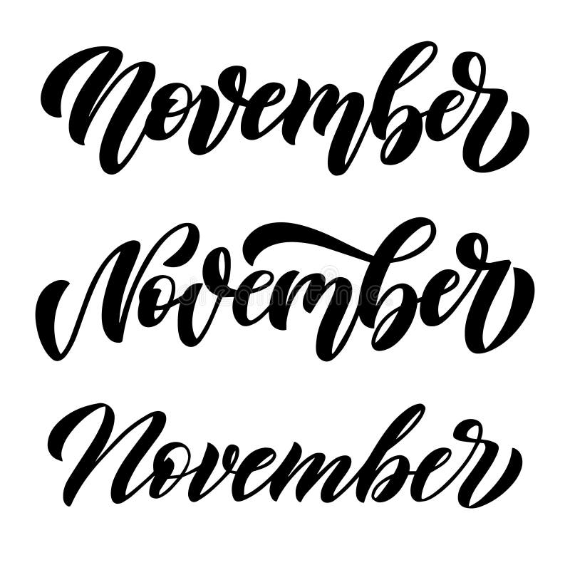 November, Set of Three Minimalistic Black and White Vector Scripts with ...