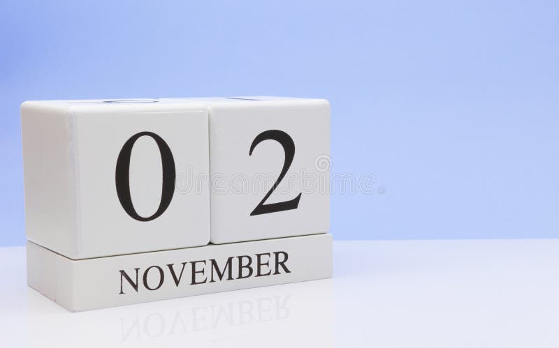 November 02st. Day 2 of Month, daily Calendar on White Table with ...