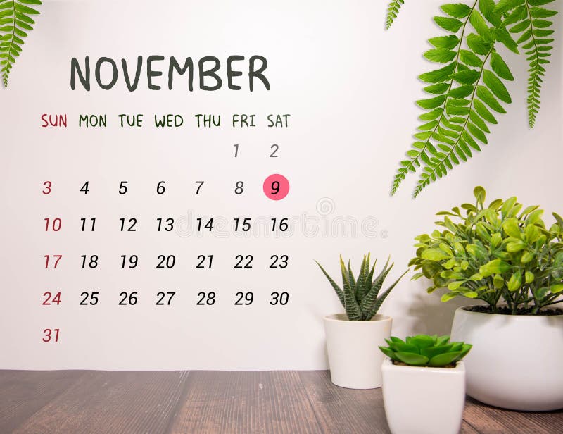November 9 on a Sticker on a Red Knitted Background.Autumn Stock Image ...