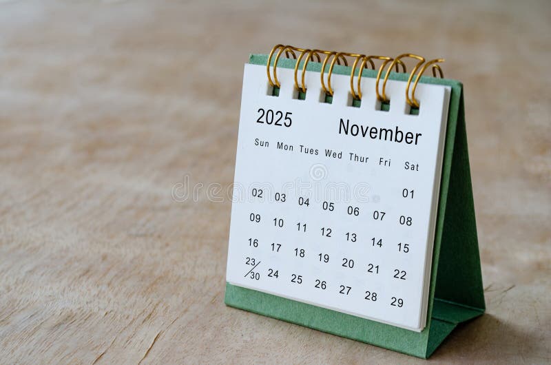 November 2025 Table Calendar on Wooden Desk with Customizable Space for ...