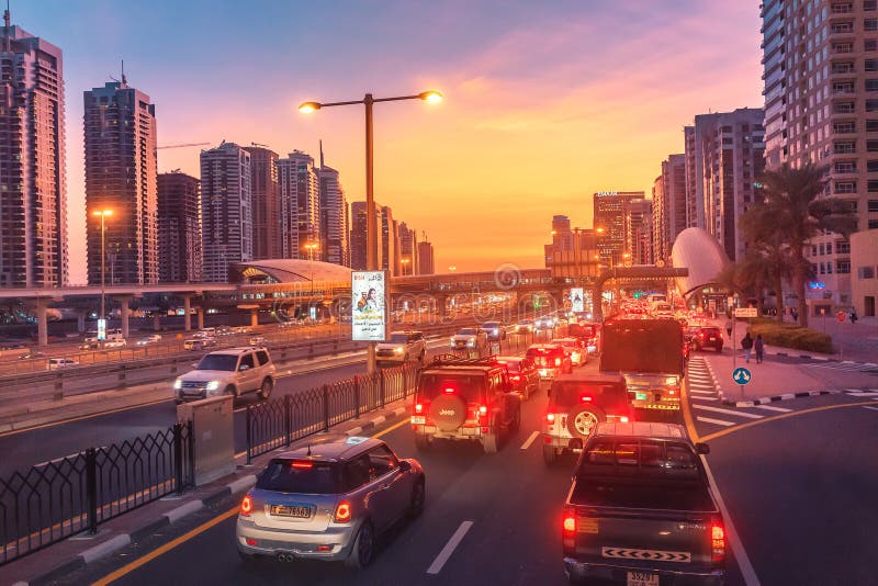 Evening Traffic Jam on Sheikh Zayed Road in Dubai Editorial Stock Image - Image of light ...