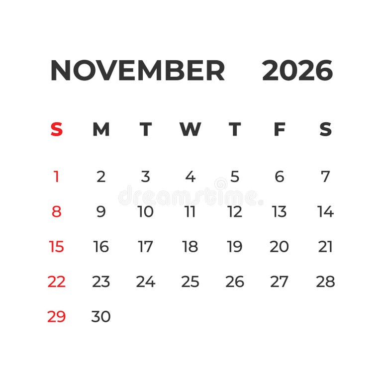 November 2026 Vector Calendar Grid Stock Illustration - Illustration of ...