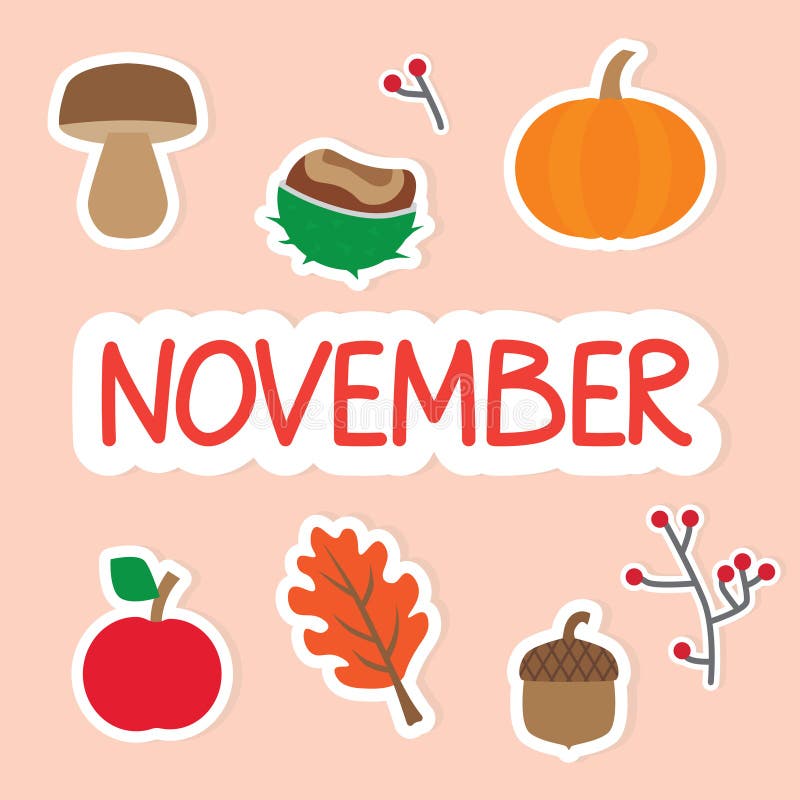 November Word Text. Lettering Typography. Bright Illustration for ...