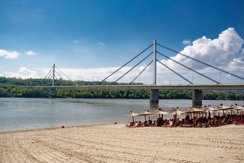 Novi Sad Beach and Bridge, Serbia Stock Photo - Image of environment ...