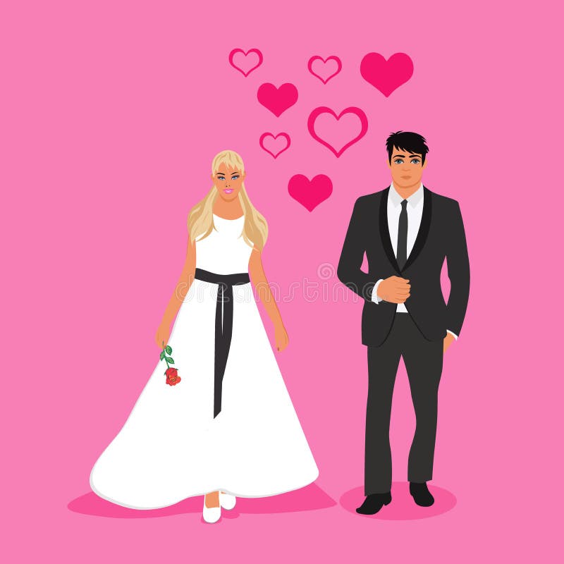 Novia Y Novio Con Los Corazones, Ejemplo Del Vector Ilustración del ...