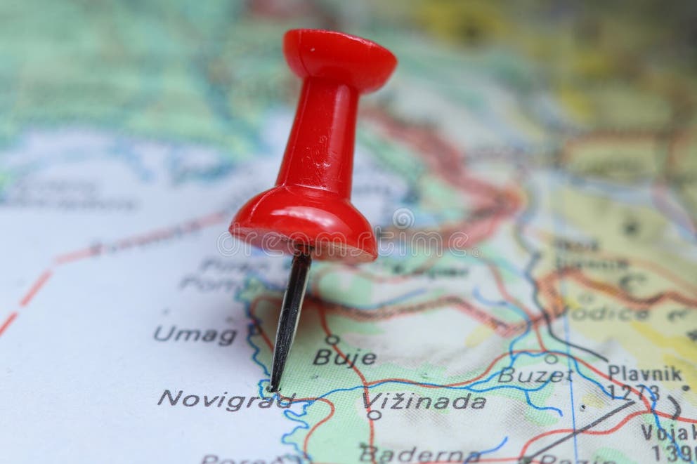 Novigrad, Croatia Pin on Map Stock Photo - Image of macro, geography ...