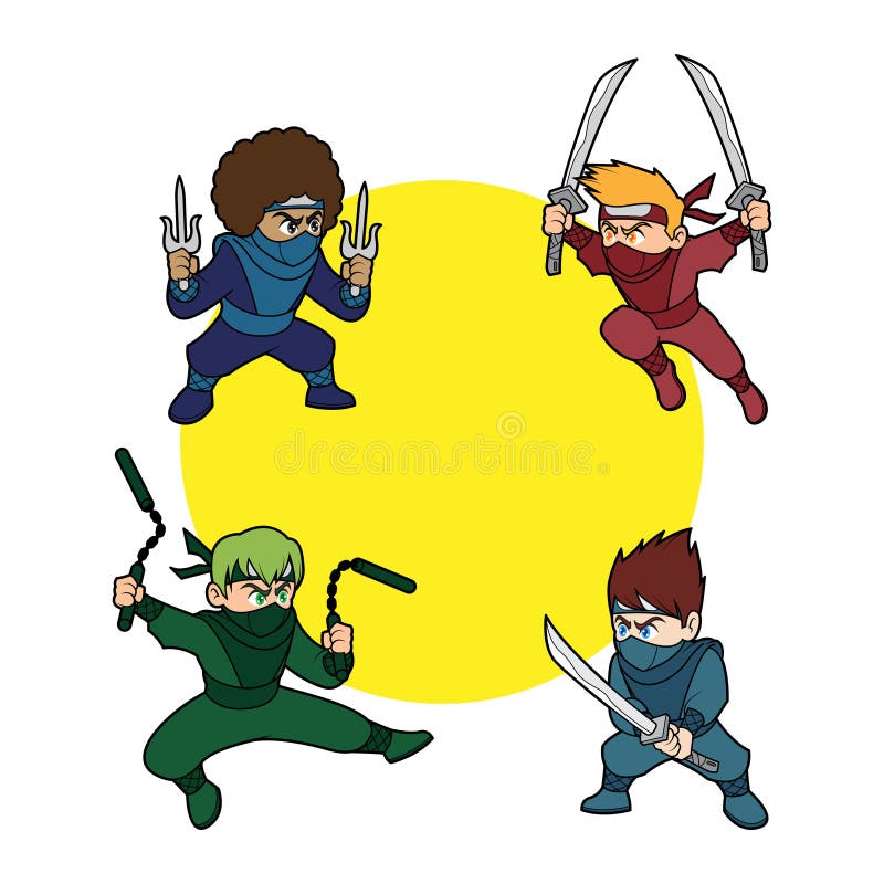 Vector Cartoon Illustration of Kids Ninja Stock Vector - Illustration ...