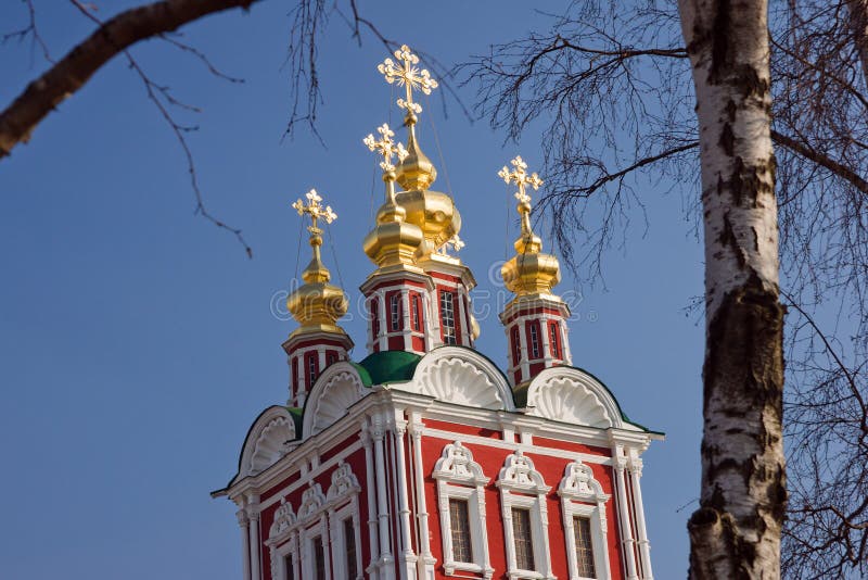 Novodevichy Monastery Church and Birch Stock Photo - Image of convent ...