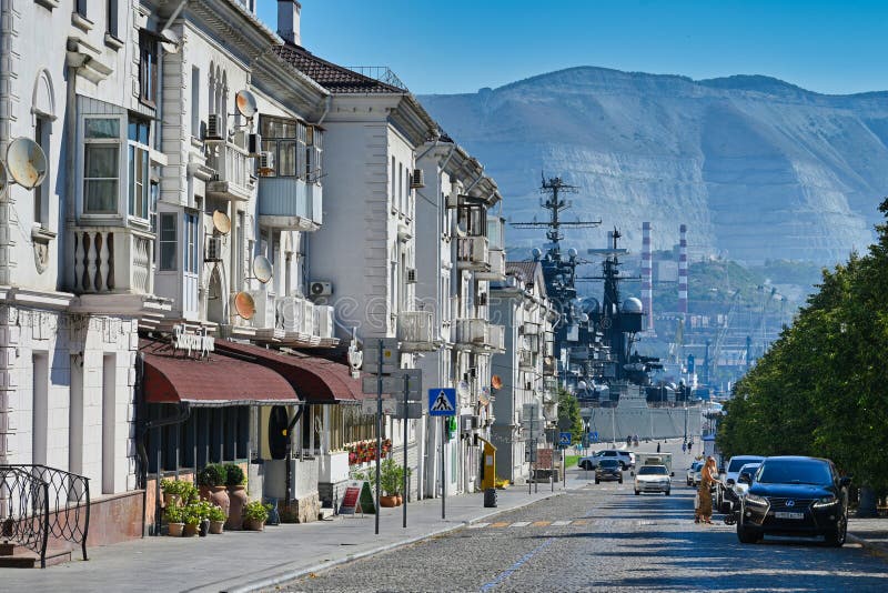 City Boulevard with Historic Residential Buildings in Novorossiysk ...
