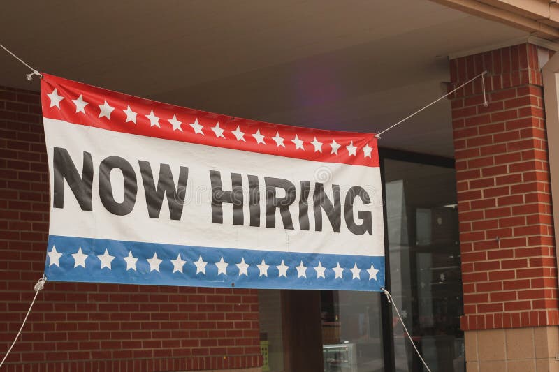 Now Hiring Sign on Front of Retail Business Stock Image - Image of ...